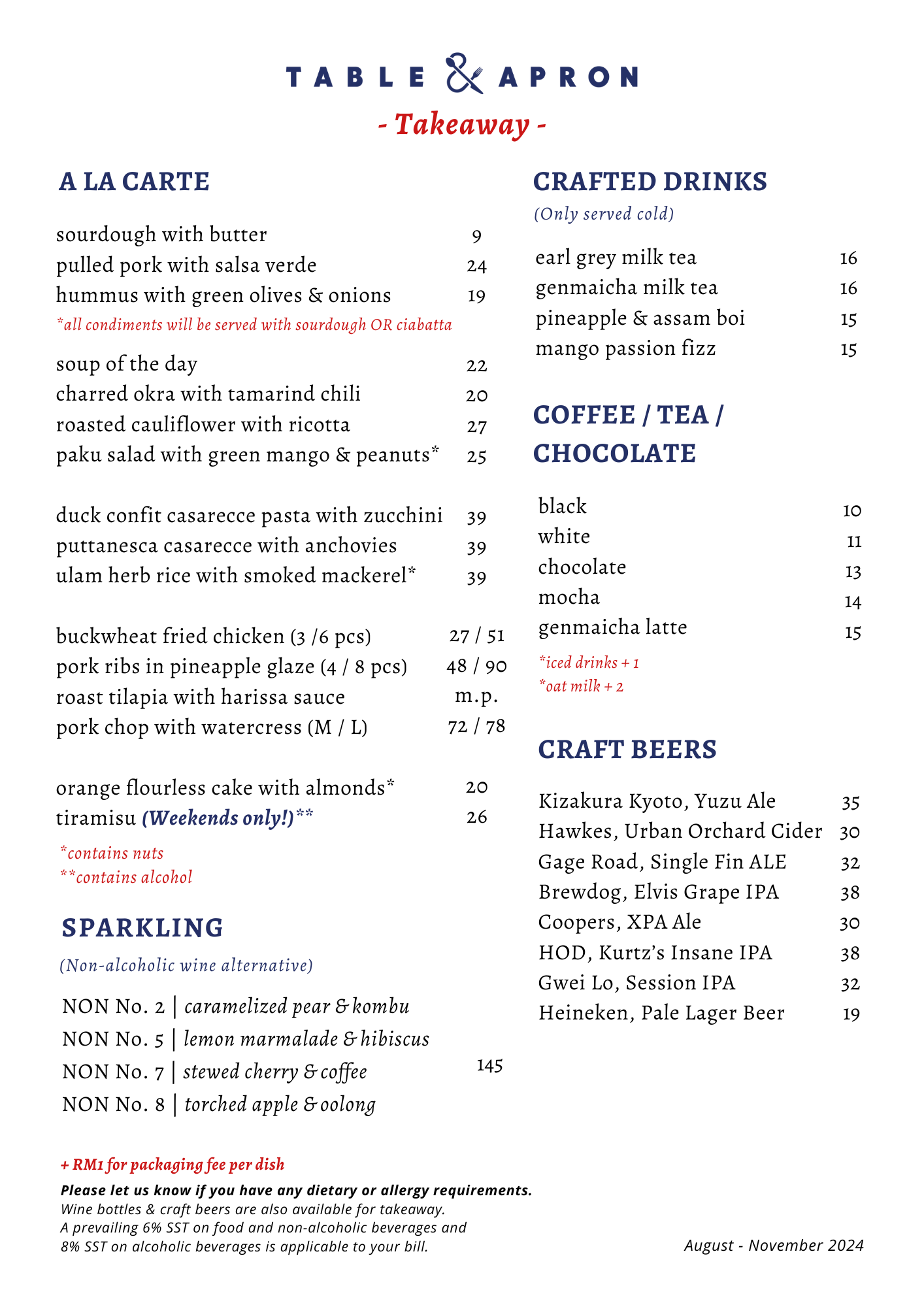 Menu — Table & Apron