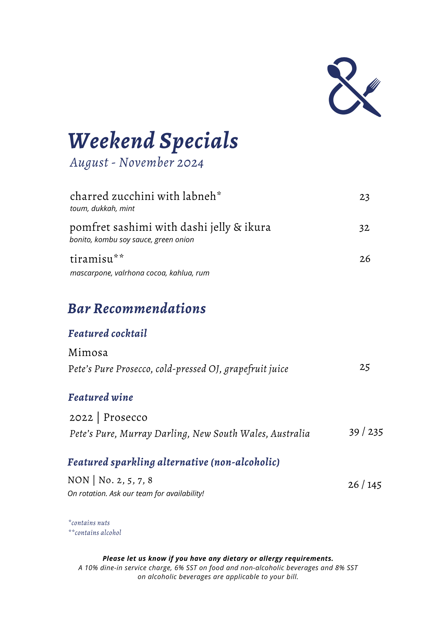 Menu — Table & Apron