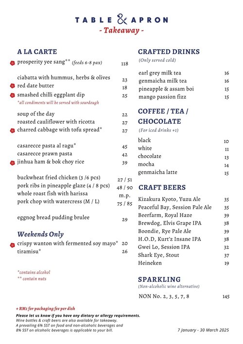 Menu — Table & Apron