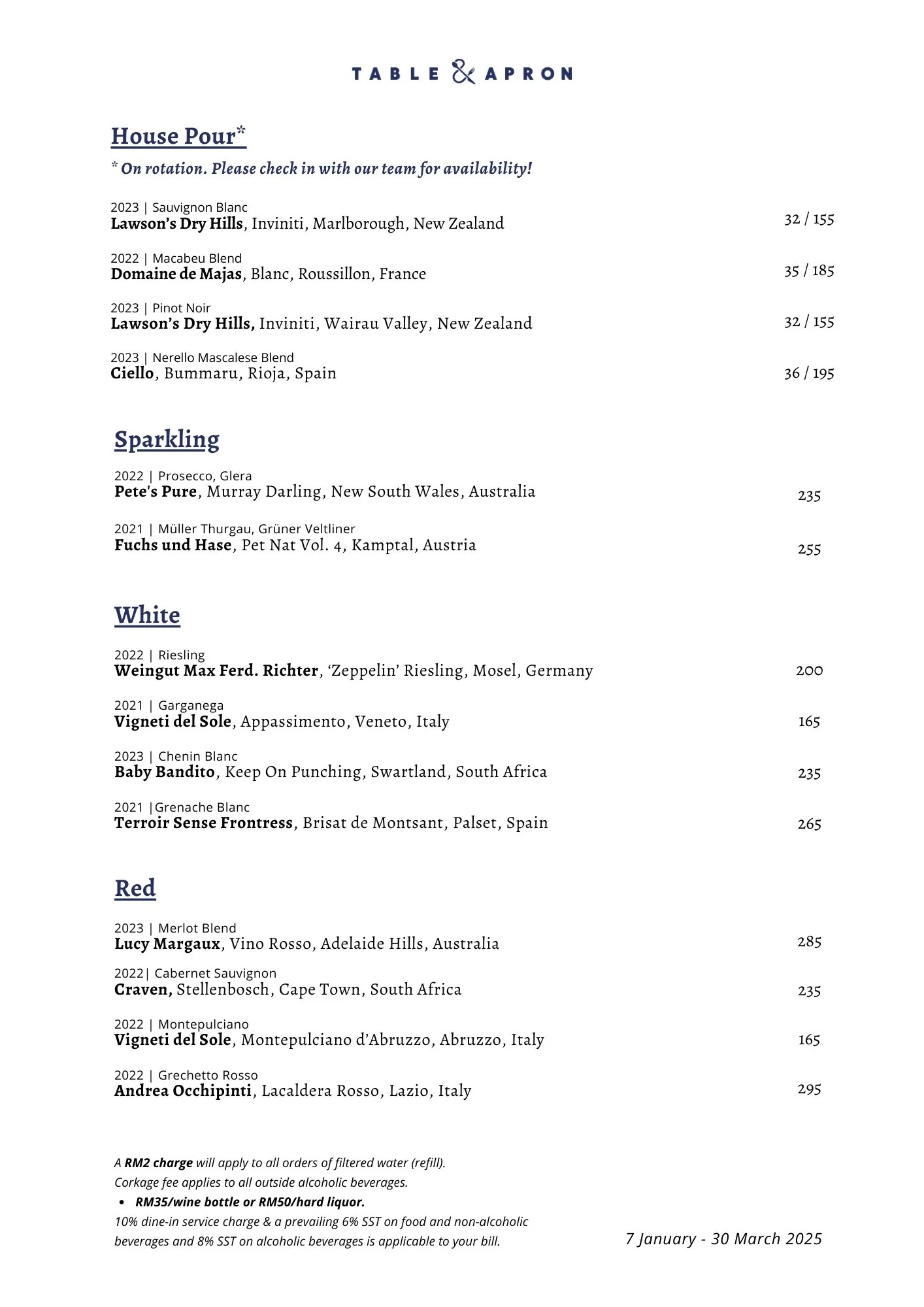 Menu — Table & Apron