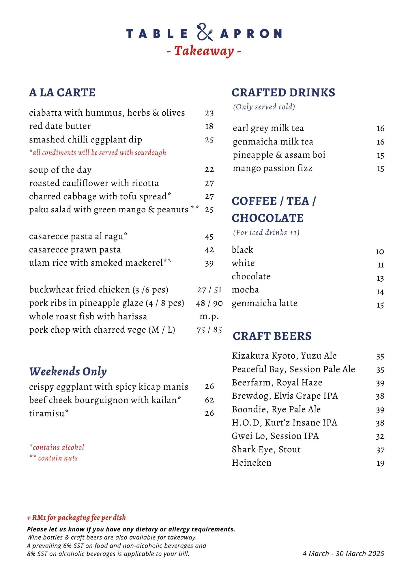Menu — Table & Apron