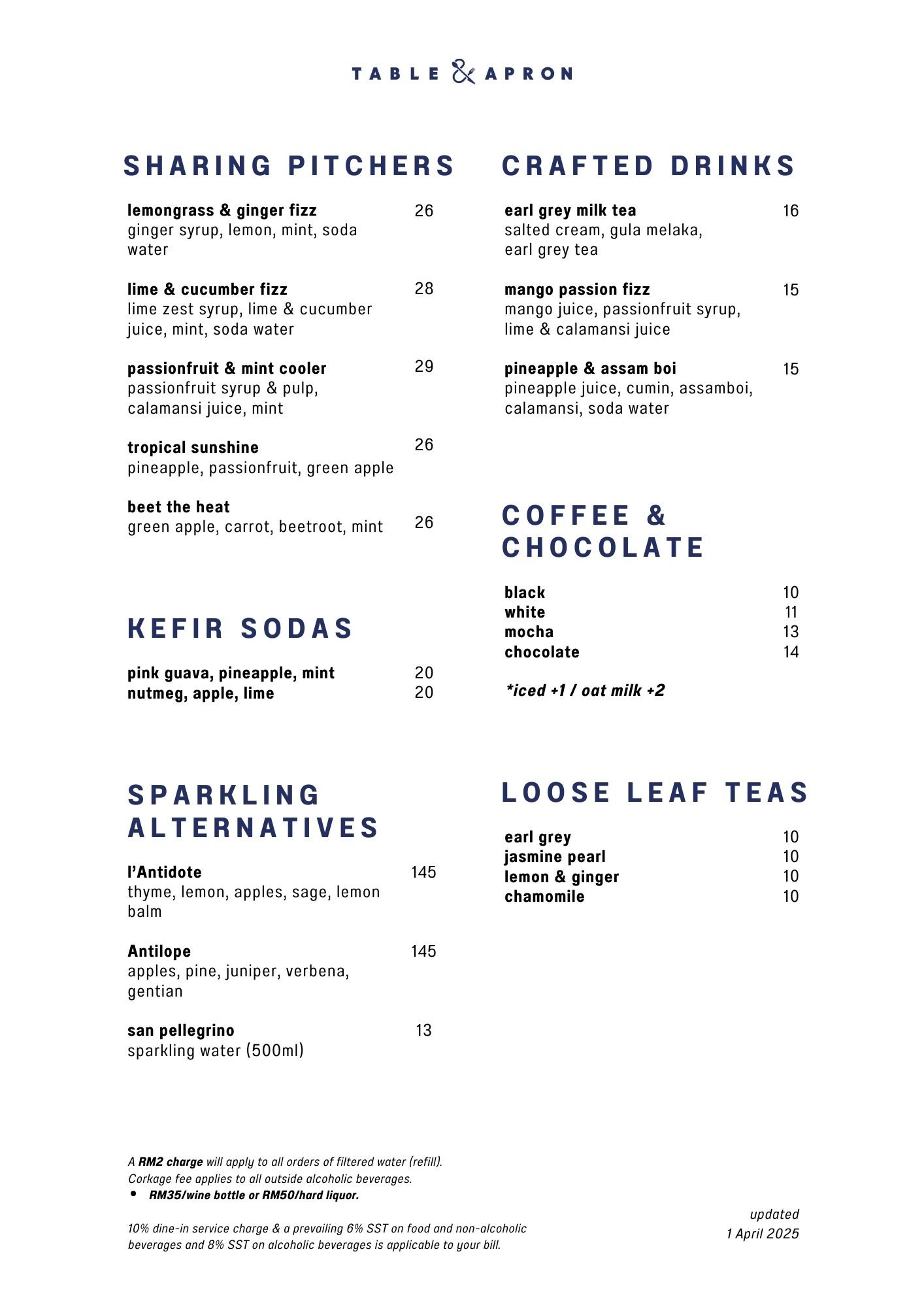 Menu — Table & Apron
