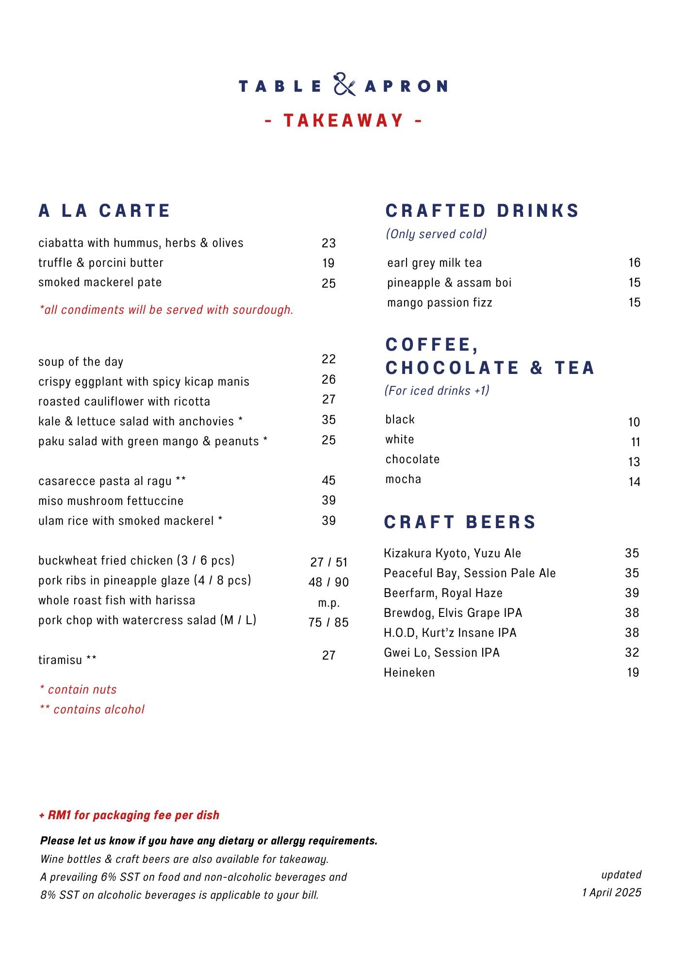 Menu — Table & Apron
