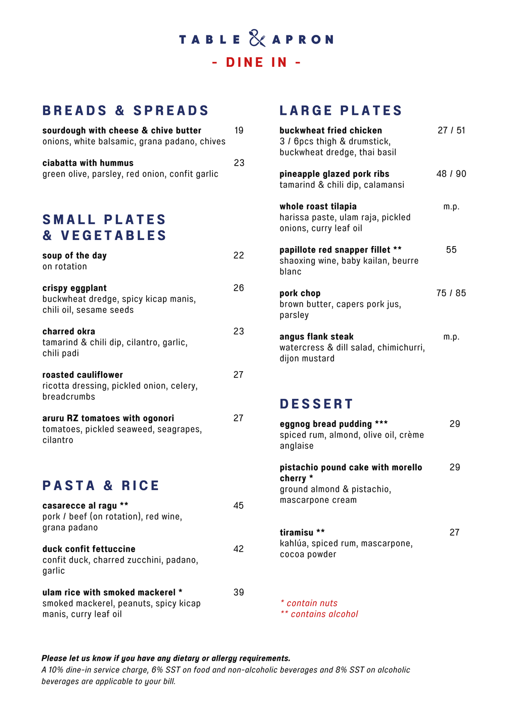 Menu — Table & Apron