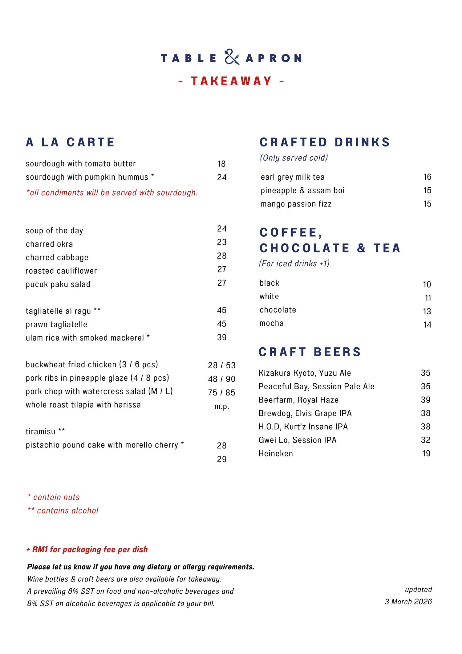 Menu — Table & Apron