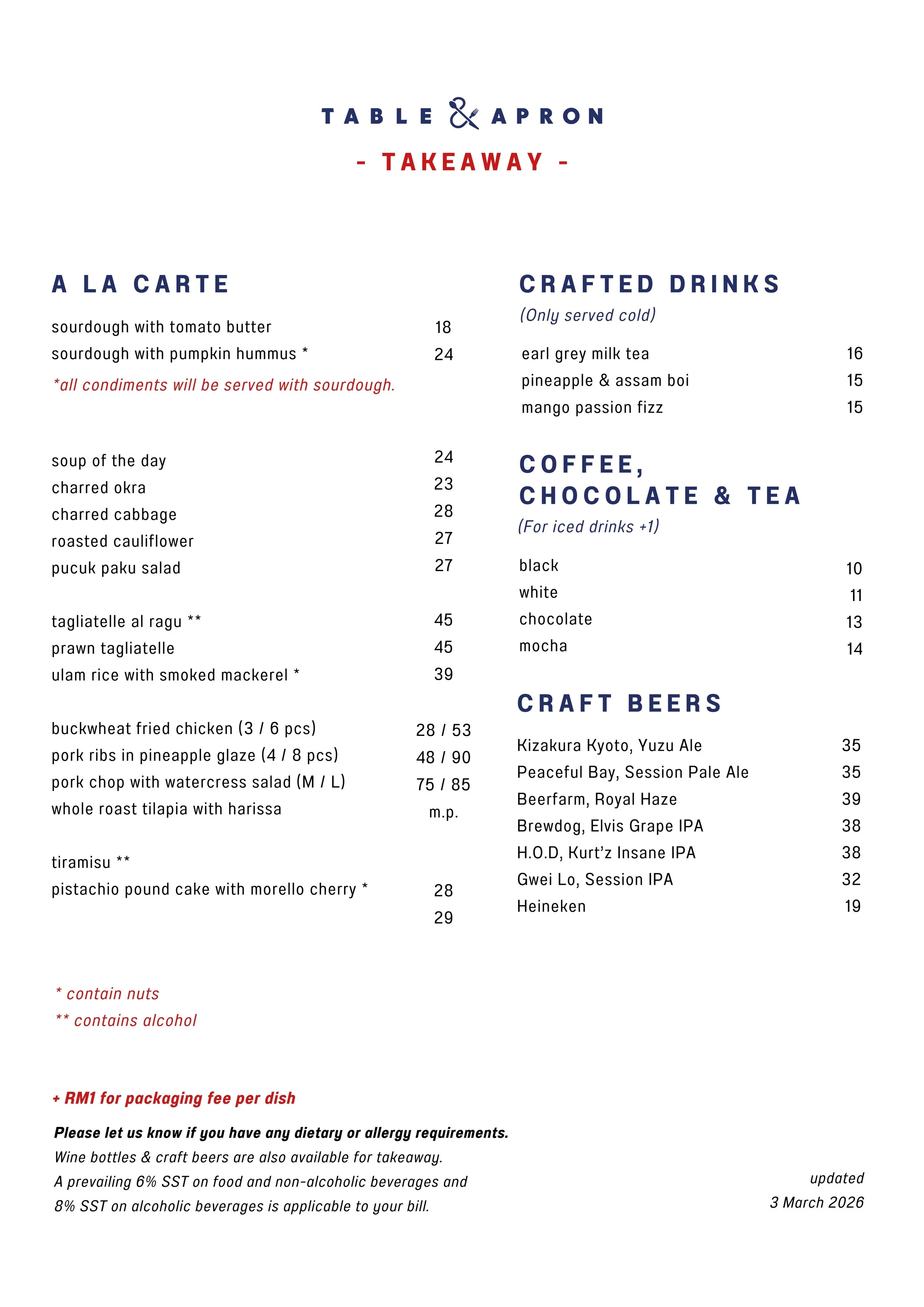 Menu — Table & Apron