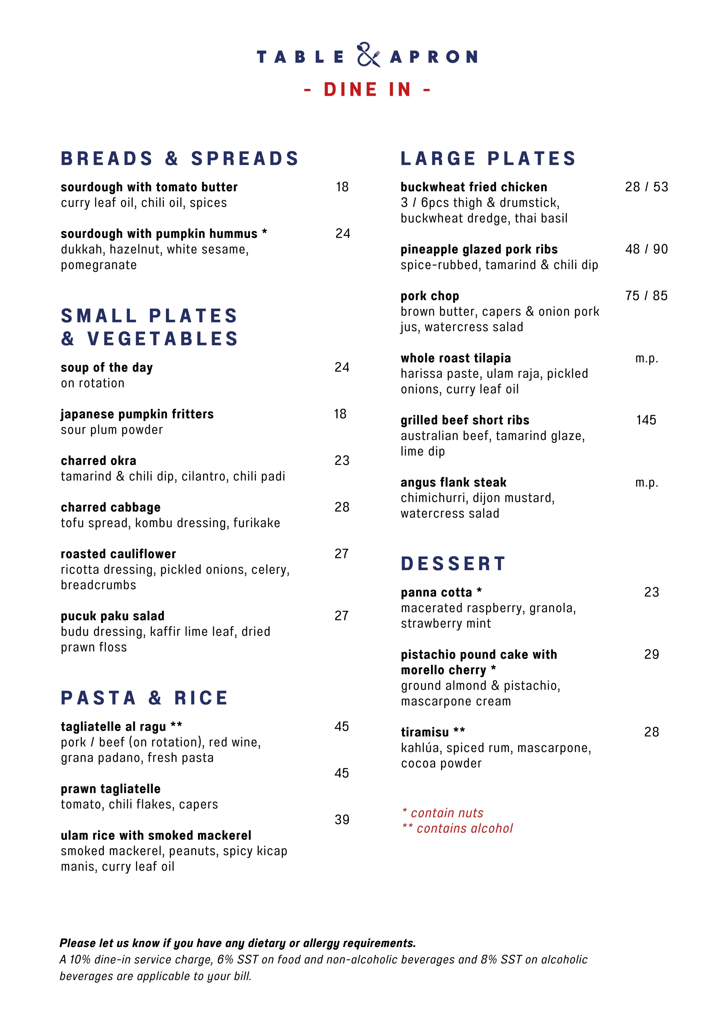 Menu — Table & Apron