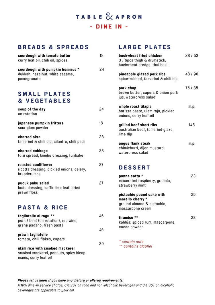 Menu — Table & Apron