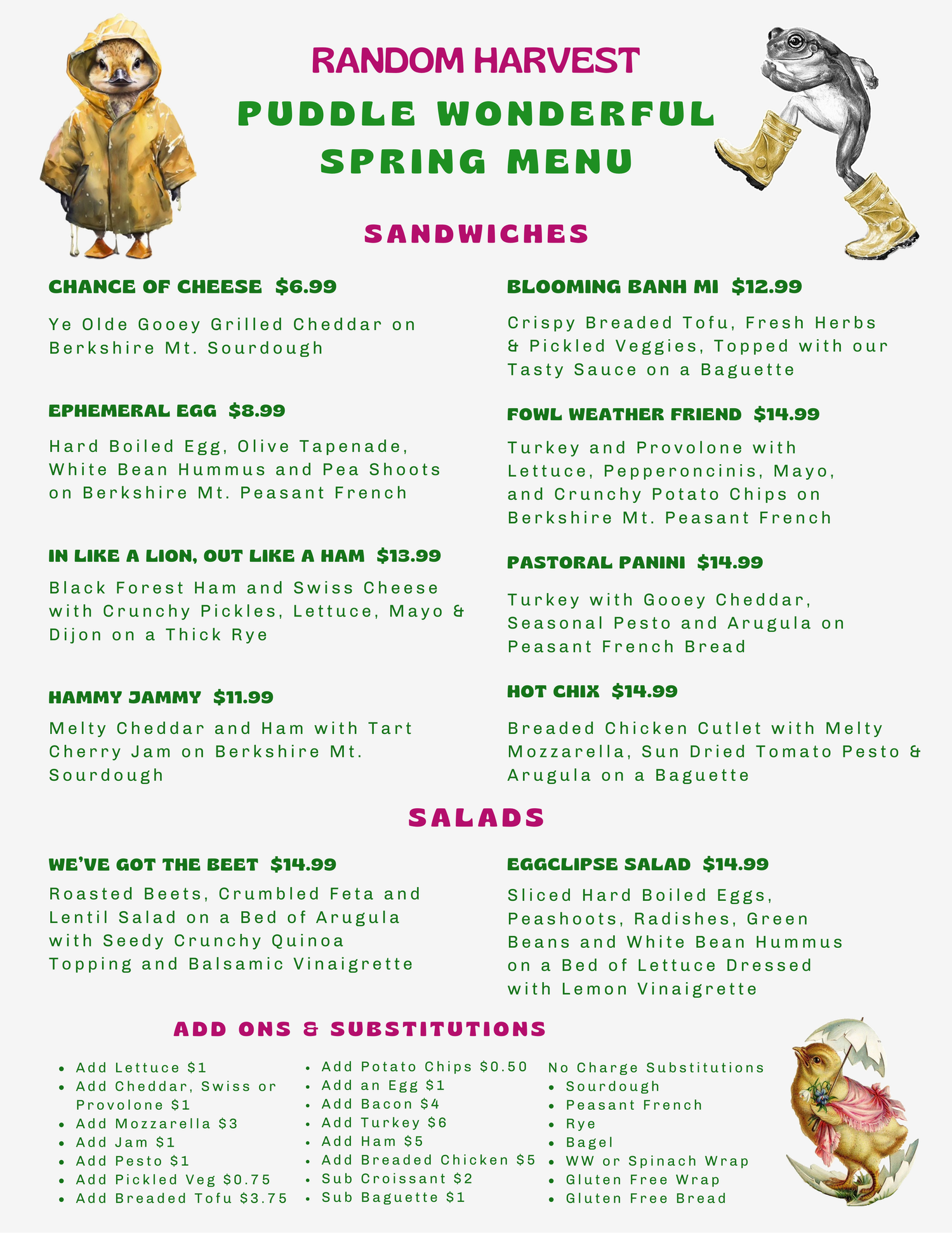 SPRING MENU — Random Harvest