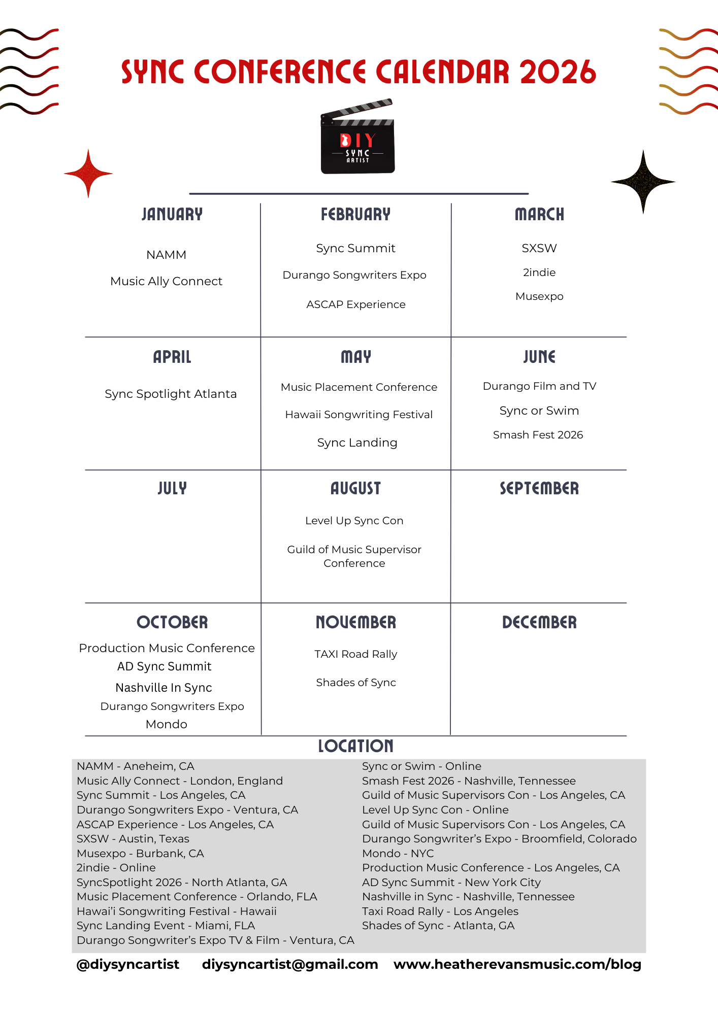 Sync Conference Calendar 2026 — HEATHER EVANS