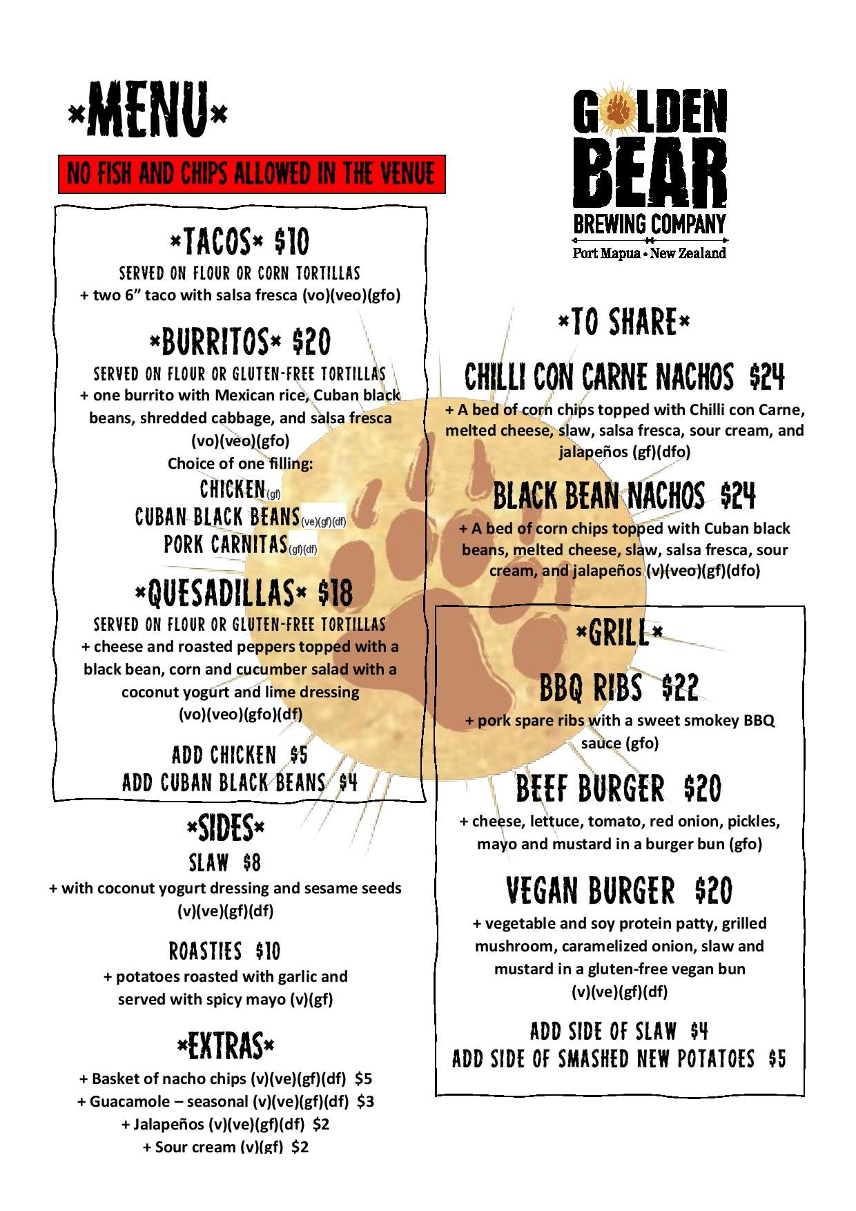 Menu — Golden Bear Mapua