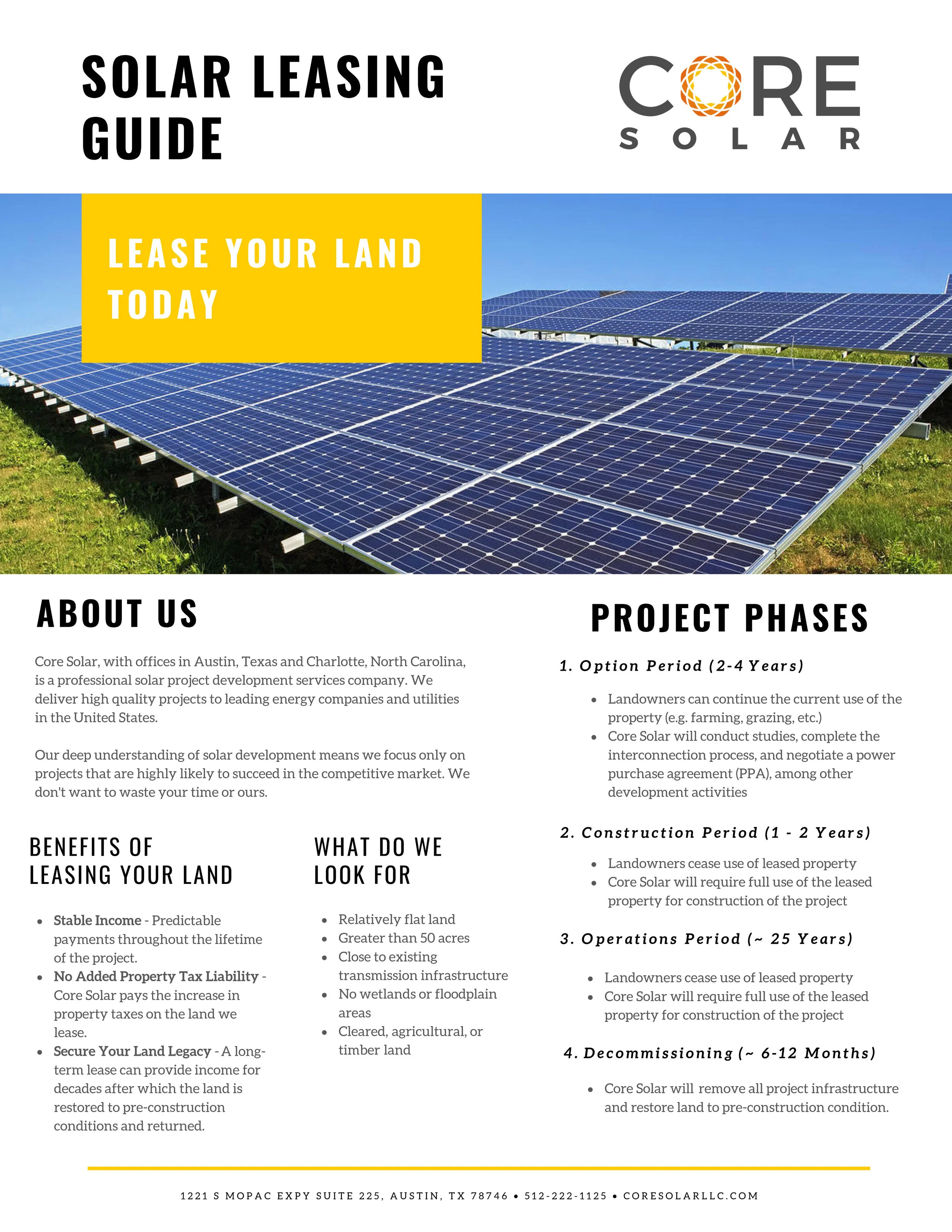Landowners — Core Solar LLC