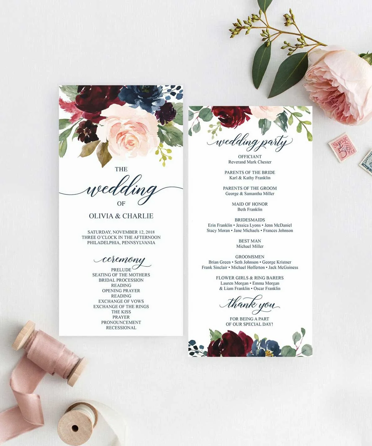 Wedding Day Welcome Signs, Ceremony Programs, Dinner Reception Menus ...
