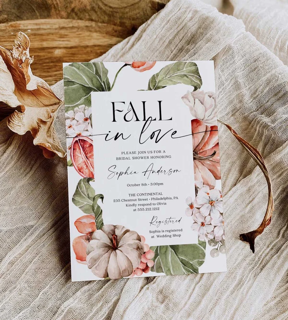 Fall in Love With These 12 Autumn Themed Bridal Shower Invitations
