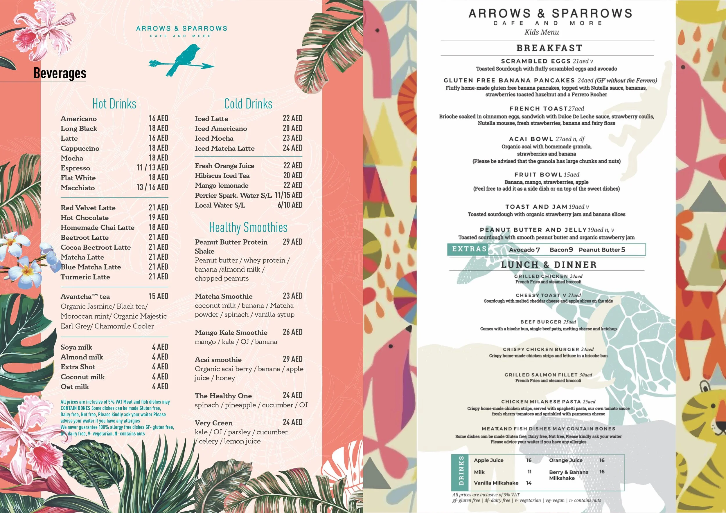 Menu — ARROWS AND SPARROWS CAFE