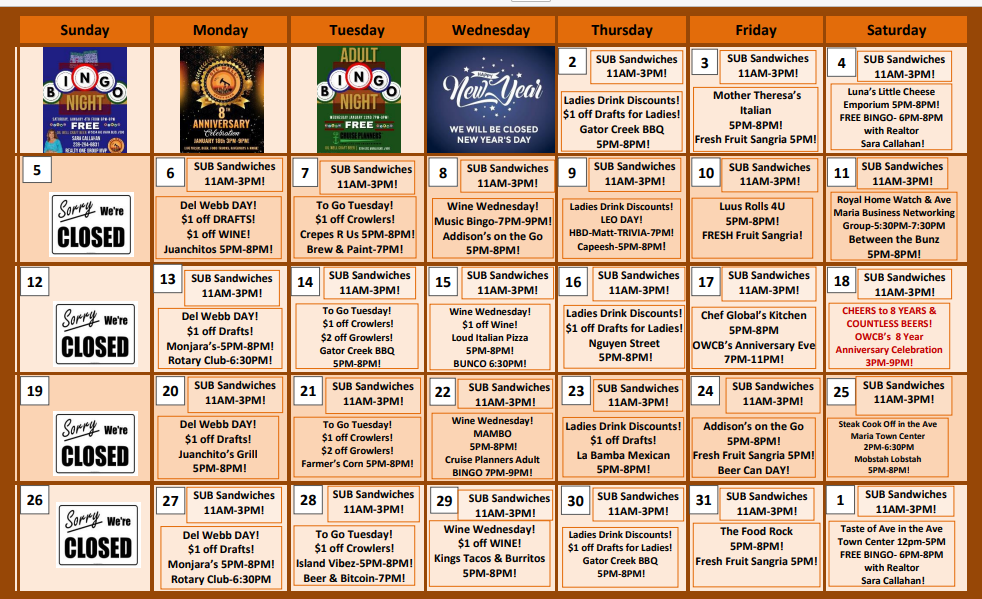 CALENDAR of EVENTS — OIL WELL