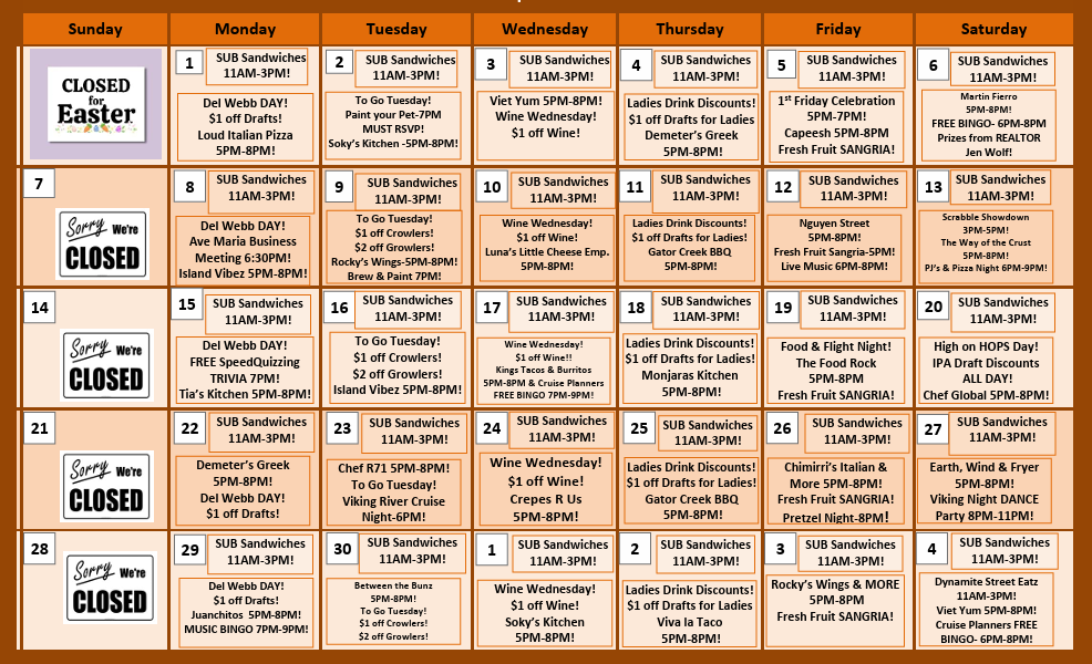 CALENDAR of EVENTS — OIL WELL