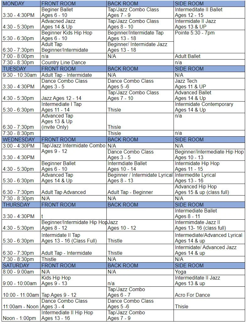 Class Schedule — The Dance Centre