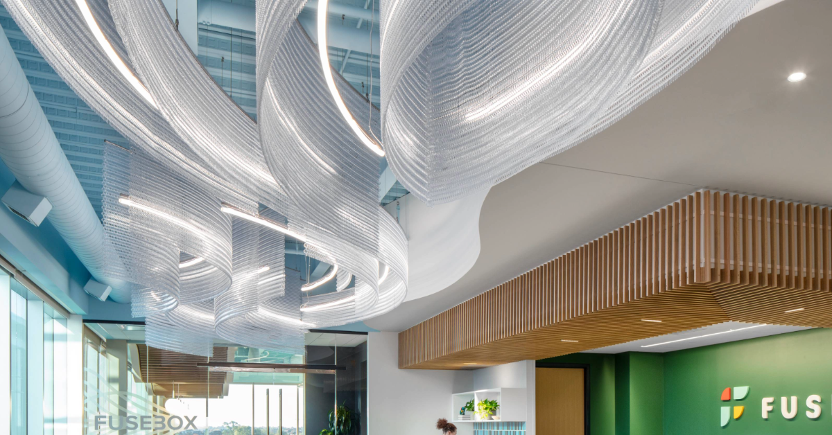 Fusion Medical Staffing Ceiling Feature — Kaynemaile Architectural Mesh