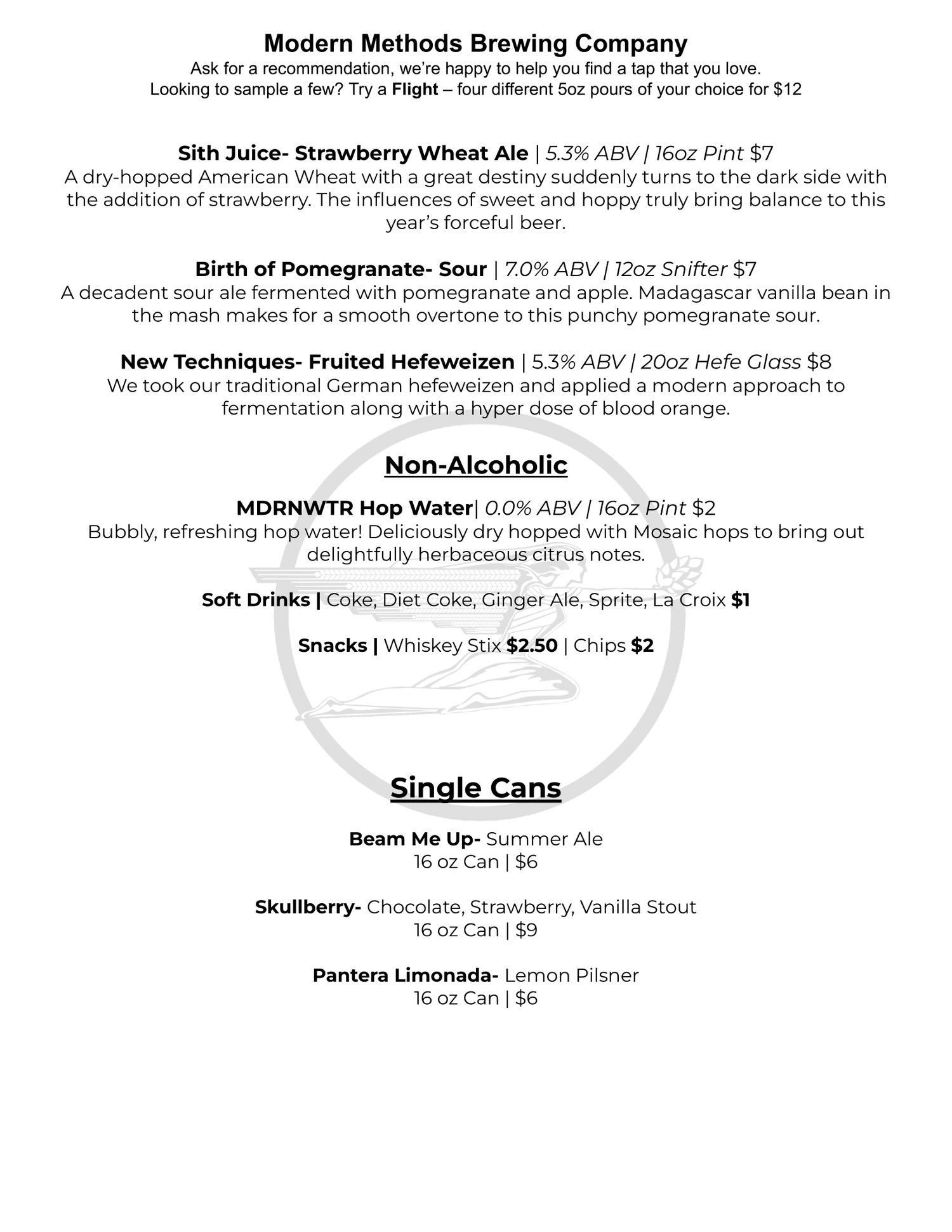 What's On Tap — Modern Methods Brewing Company