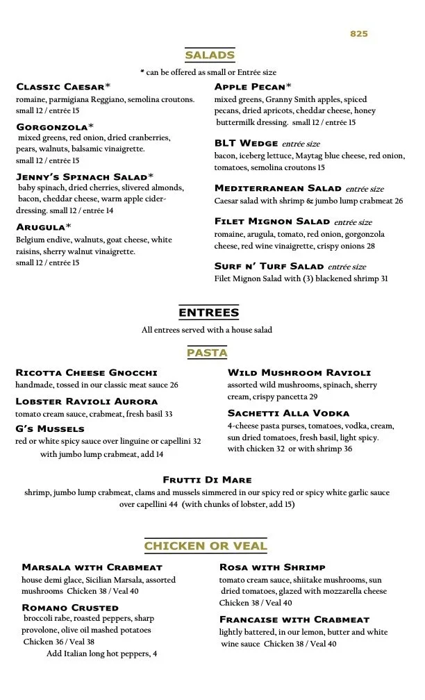 Food Menu | Steaks, Seafood & Northern Italian | Giumarello's Haddon ...