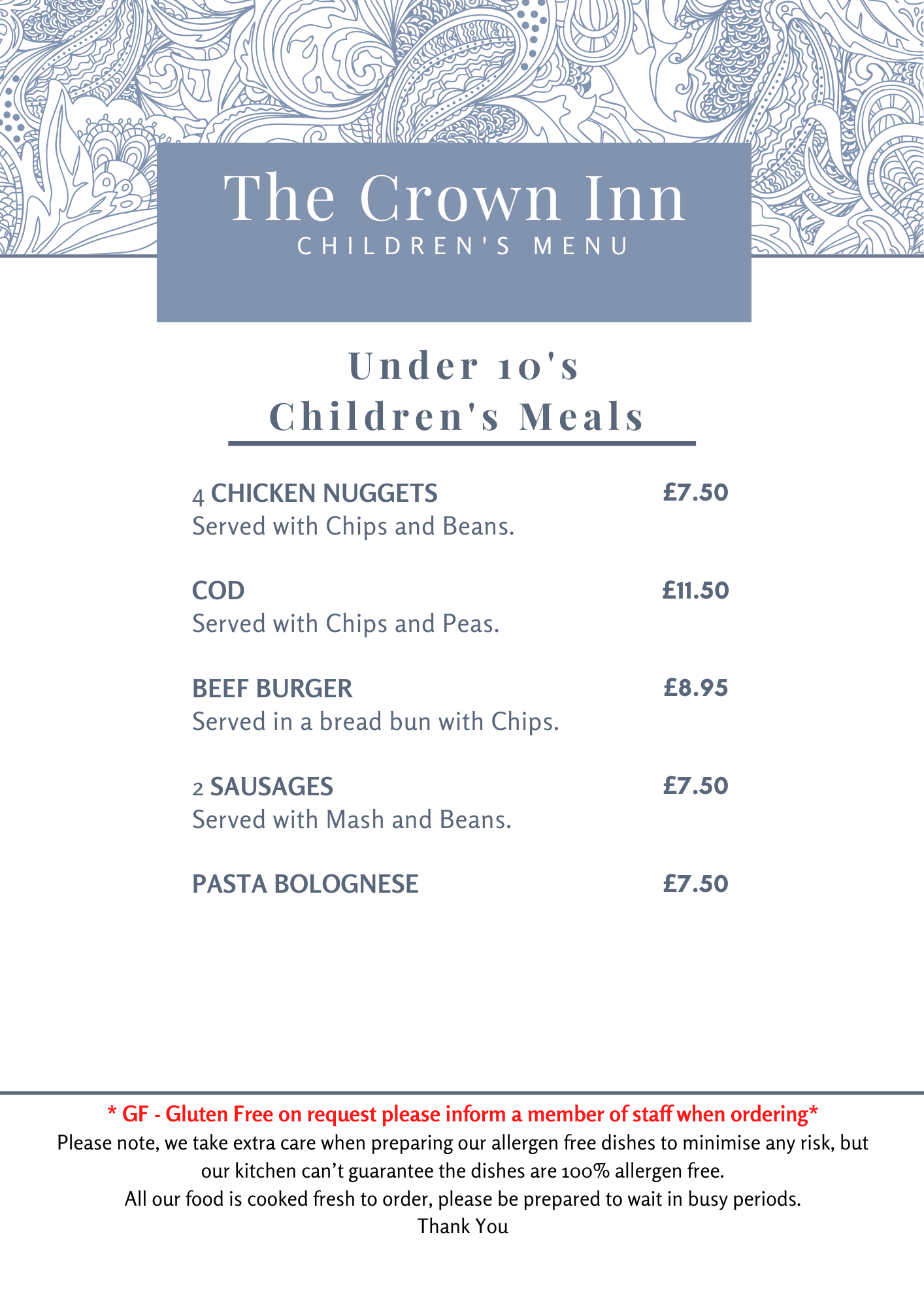 Menus — The Crown Inn