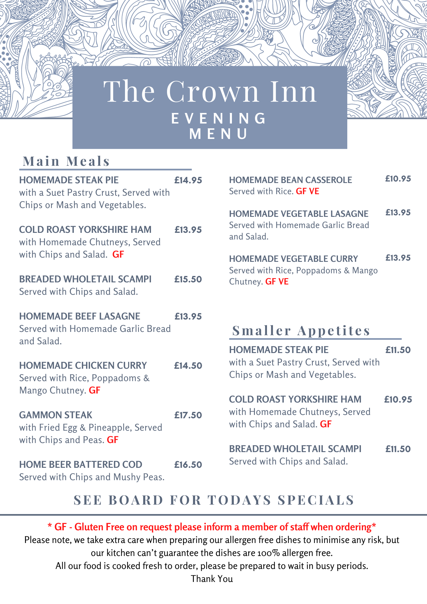 Menus — The Crown Inn