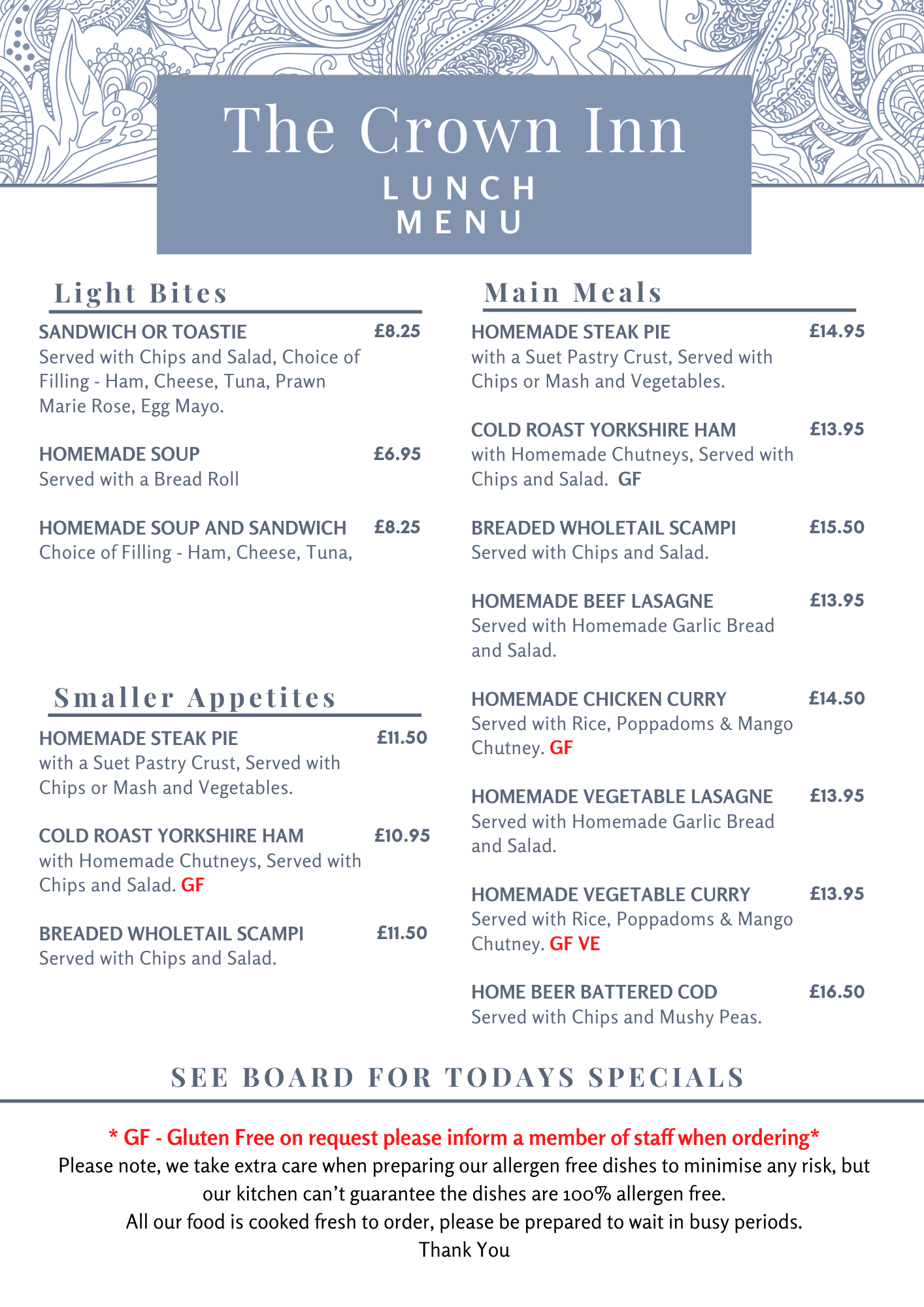 Menus — The Crown Inn