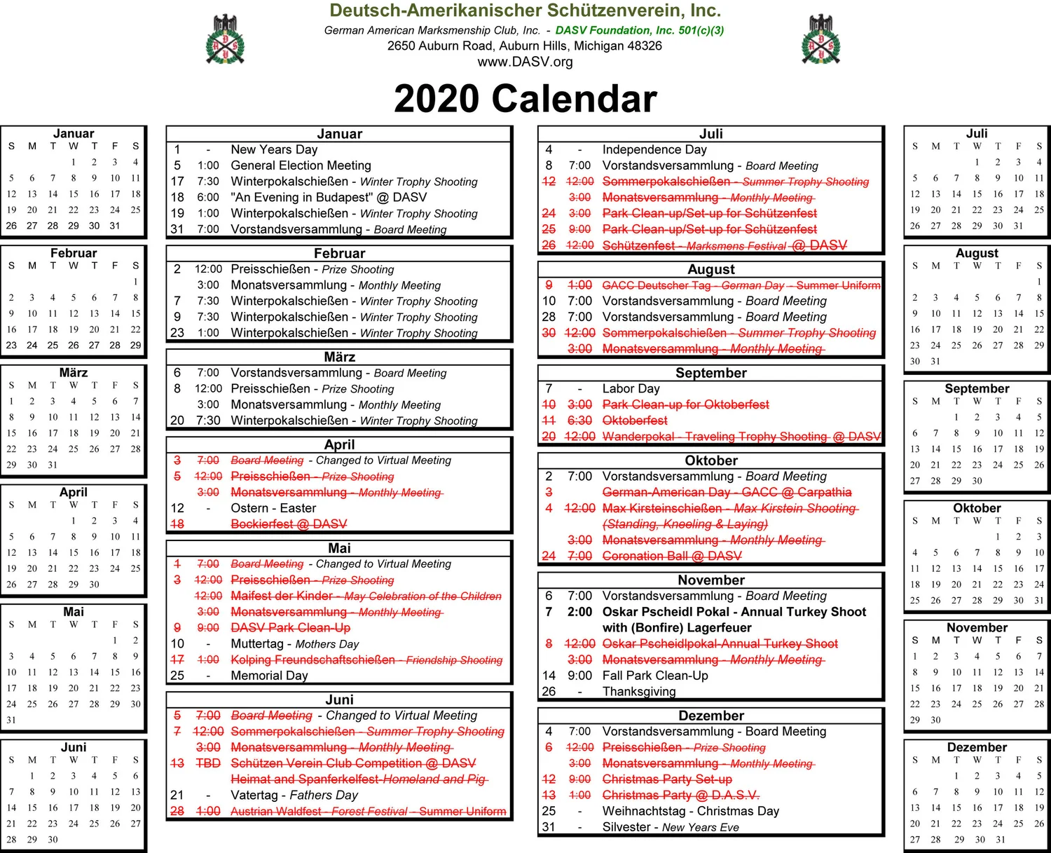 Annual Calendar — German - American Marksmanship Club