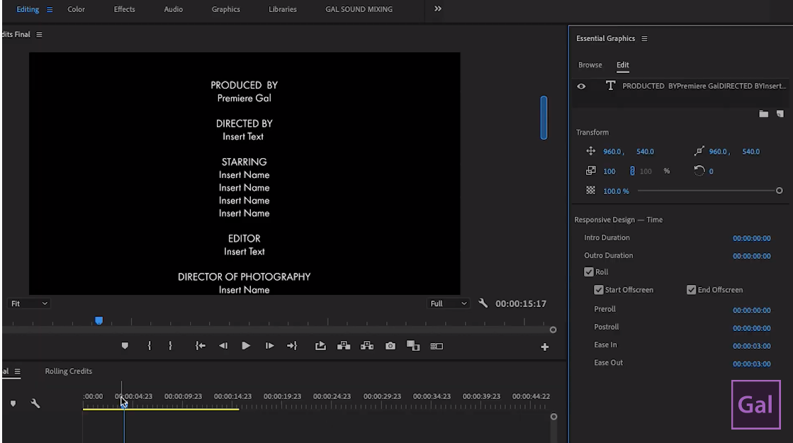 How To Create Rolling Film Credits In Adobe Premiere Pro — Premiere Gal