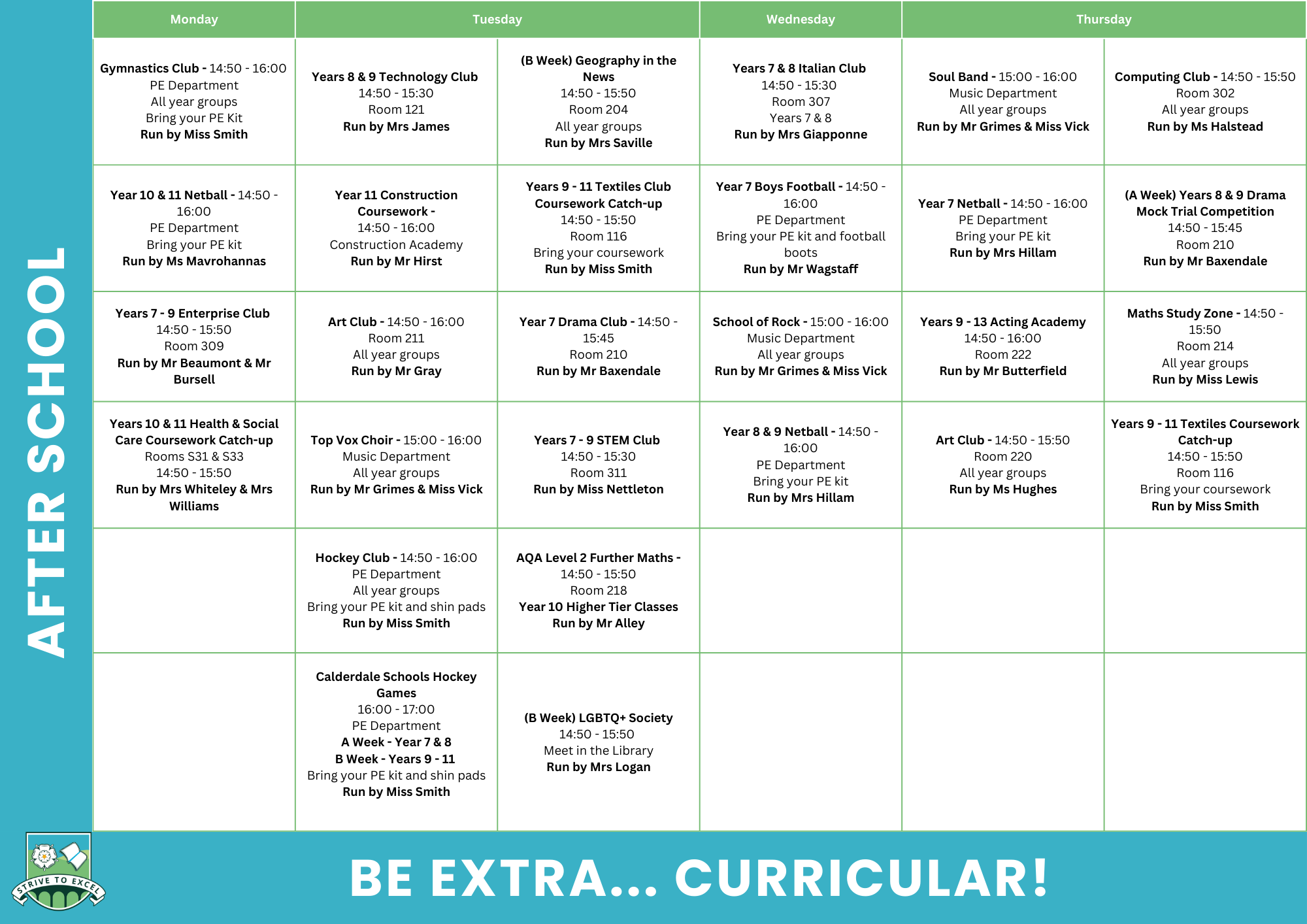 Extracurricular Timetable — Ryburn Valley High School