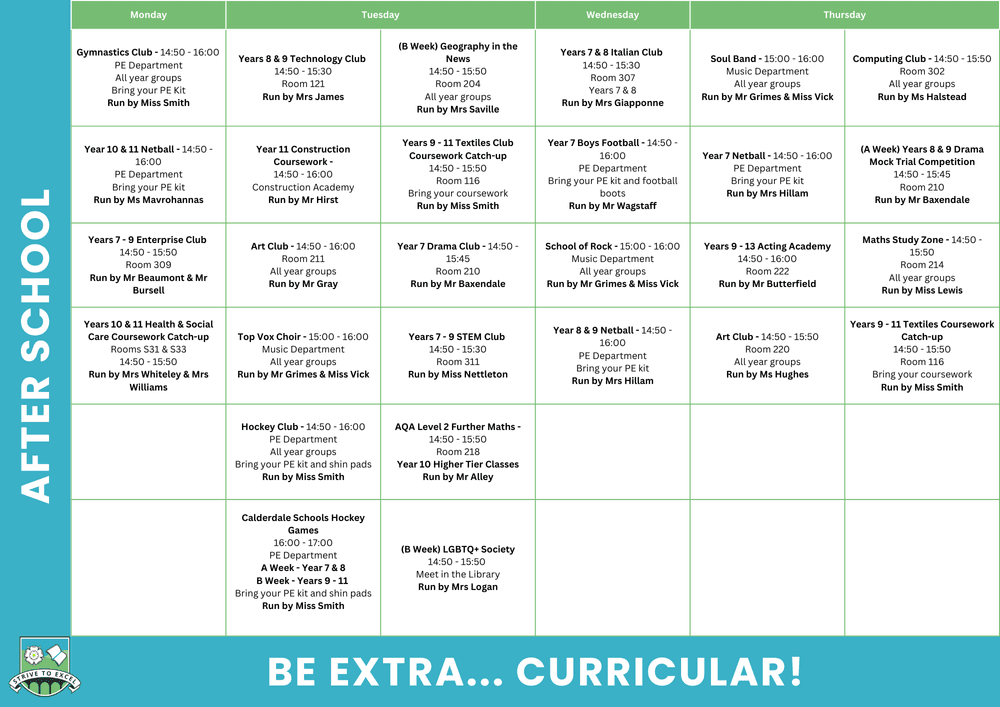 Extracurricular Timetable — Ryburn Valley High School