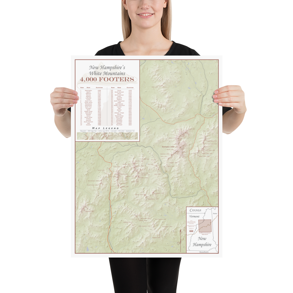 New Hampshire 4000 Footers Map (Poster) — offthemaps