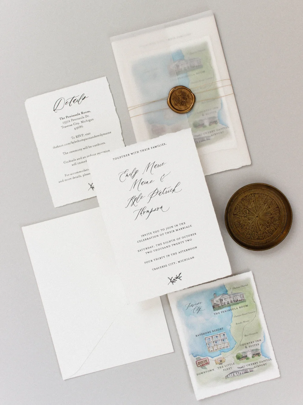 Lake Michigan Invitation Suite with a Watercolor Venue Map — Jes Rose ...