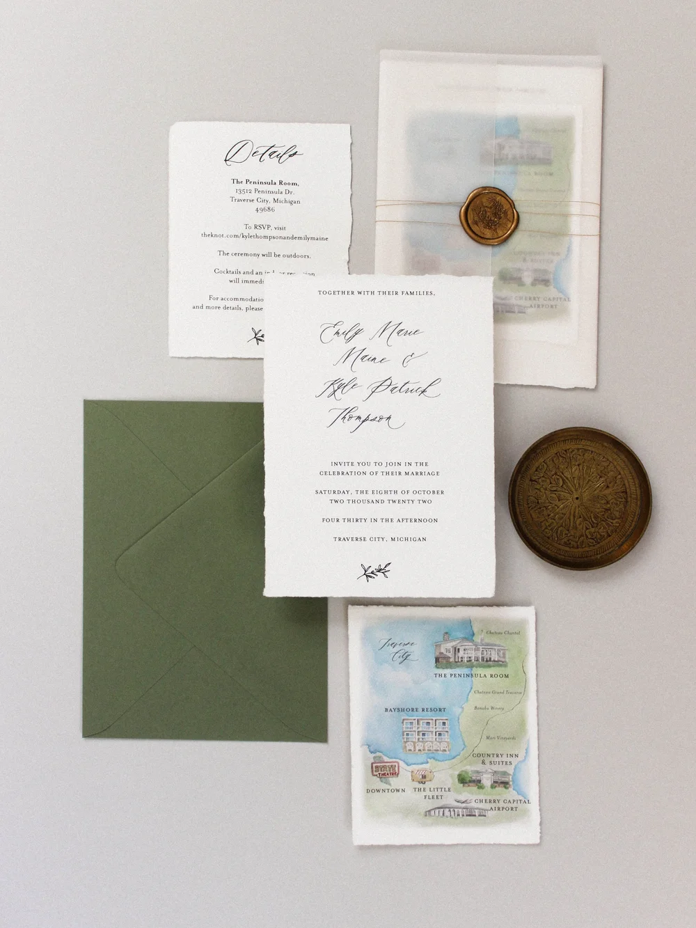 Lake Michigan Invitation Suite with a Watercolor Venue Map — Jes Rose ...