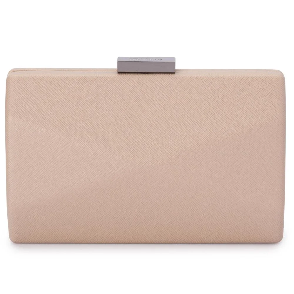 Olga Berg Jade Angular Saffiano Clutch in Natural — UFO No More Olga Berg Jade Angular Saffiano Clutch in Natural — UFO No More