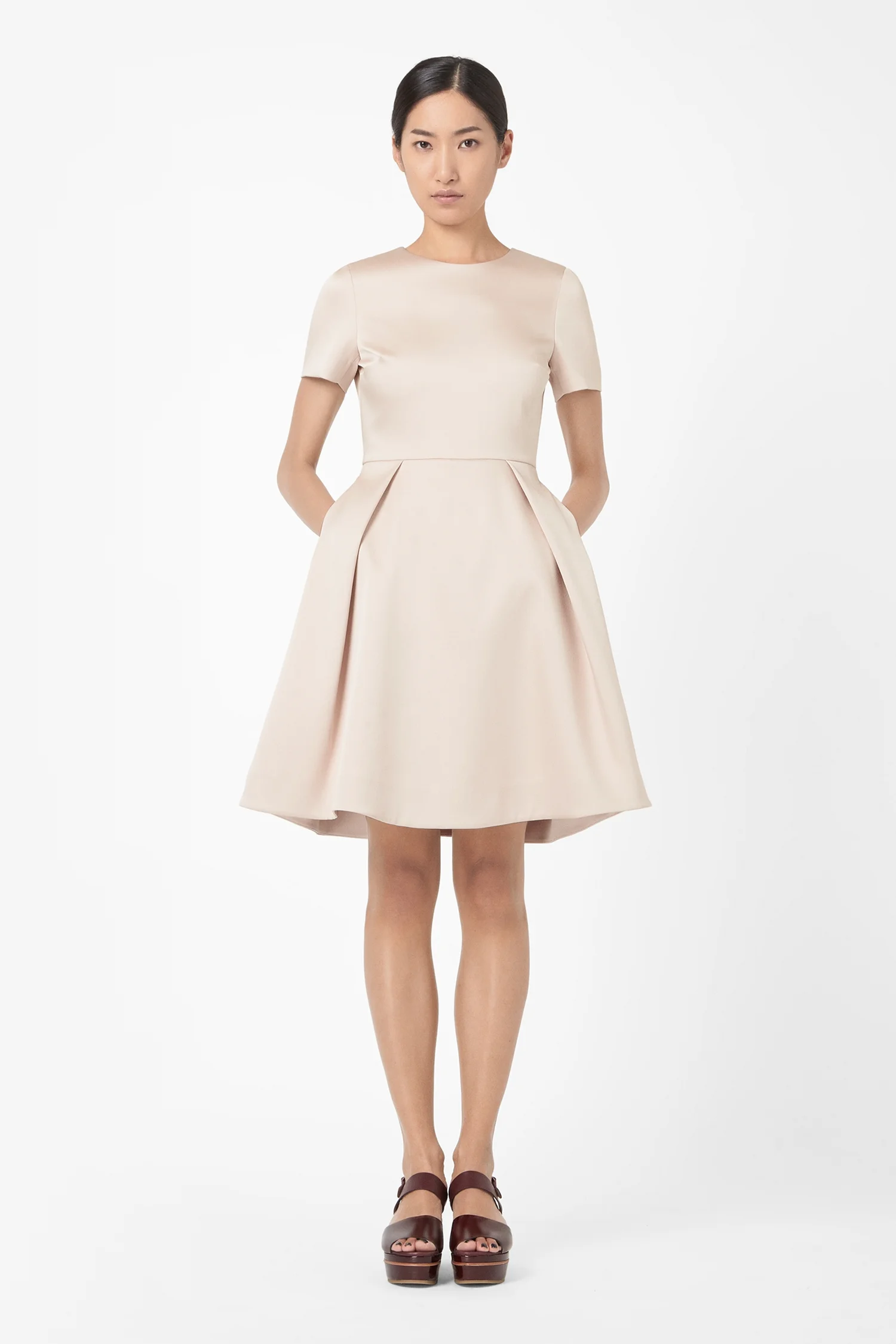 COS Satin Pleated Dress in Biscuit — UFO No More