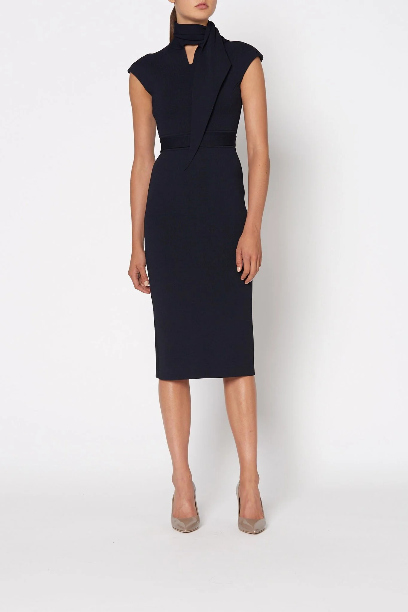 Scanlan Theodore Crepe Knit Cravat Dress in Navy — UFO No More