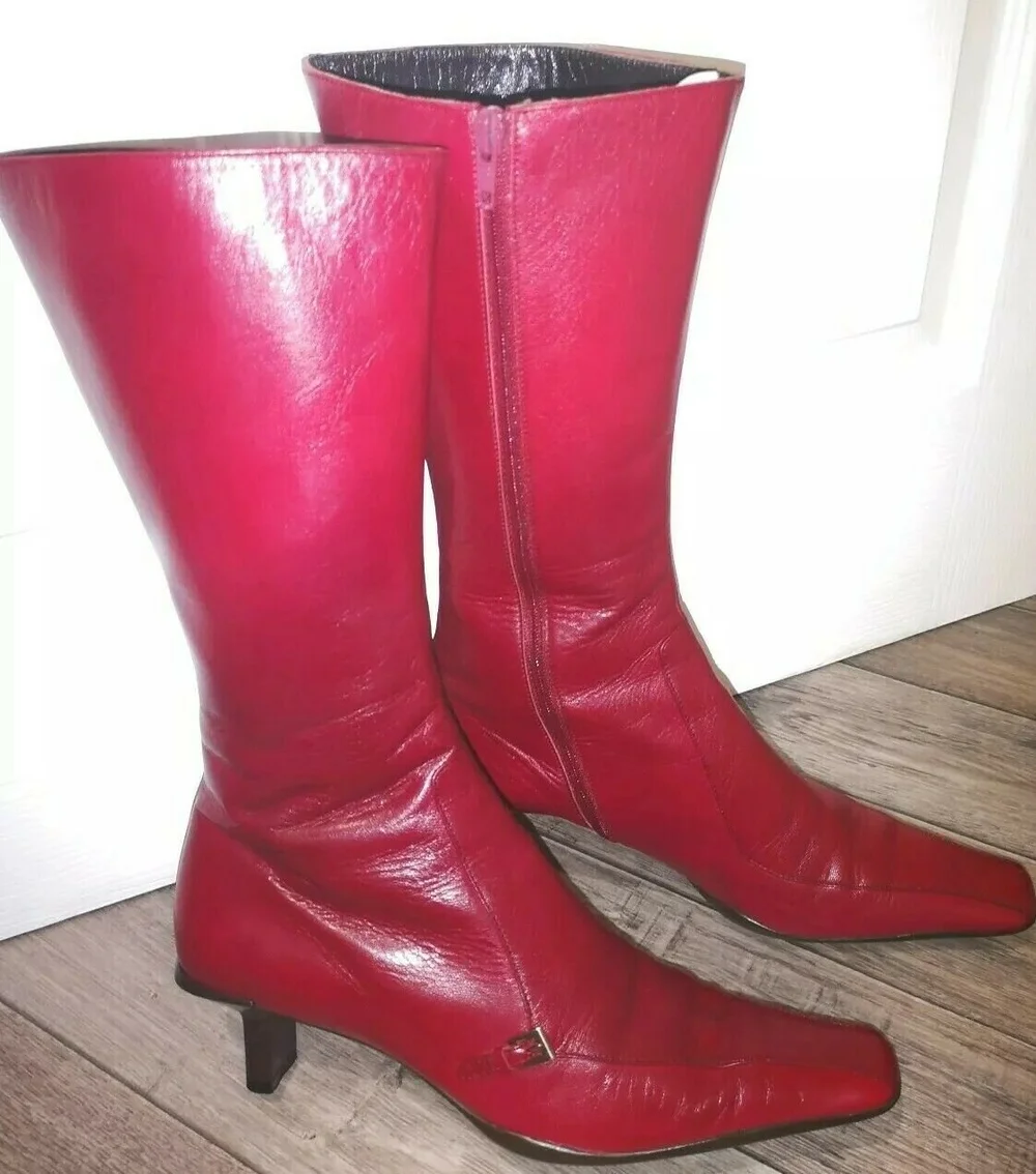 Prada Square Toe Leather Boots in Red — UFO No More