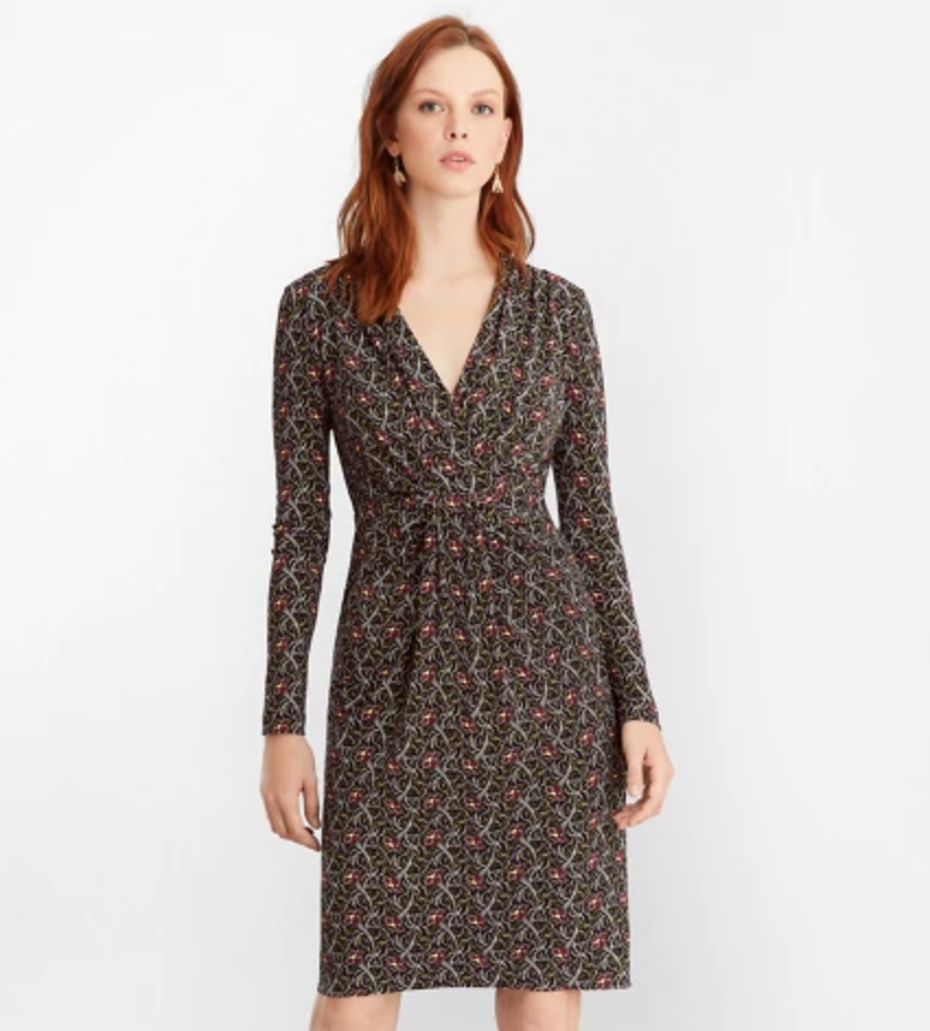 Brooks Brothers Violette-Print Jersey Faux Wrap Dress — UFO No More