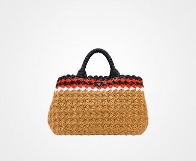 Prada Raffia Shopper Tote in Natural/Black/Red — UFO No More