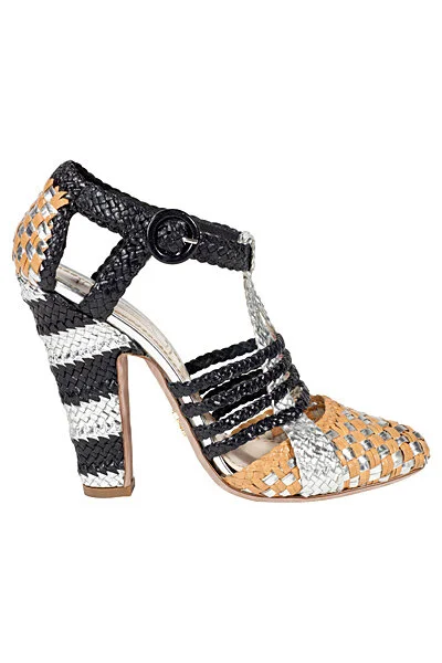 Prada Woven Raffia Pumps in Black/Orange/Metallic — UFO No More