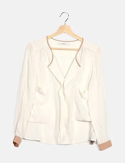 Uterque Contrast Cuffs Blouse in White — UFO No More