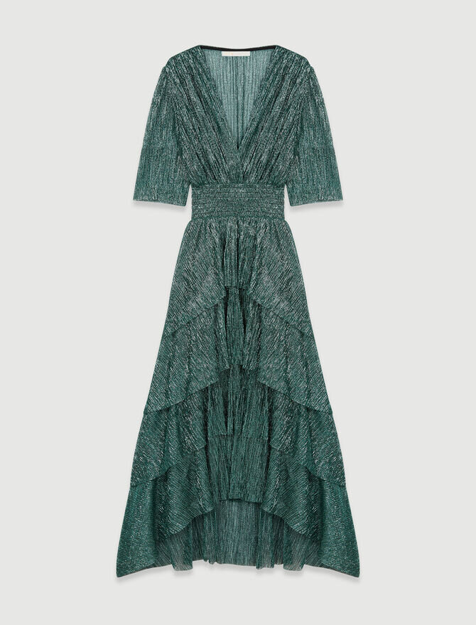 Maje Stretch Lurex Fabric Ruffled Dress In Green — Ufo No More