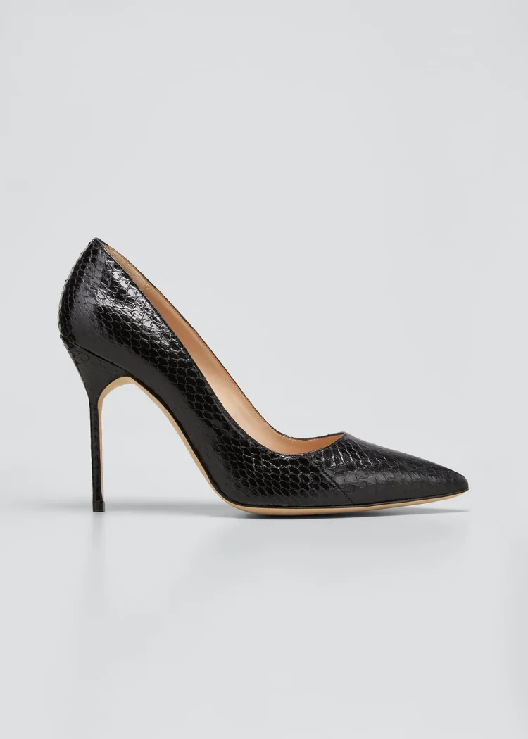 Manolo Blahnik BB Pointed Toe Pumps in Black Snakeskin — UFO No More