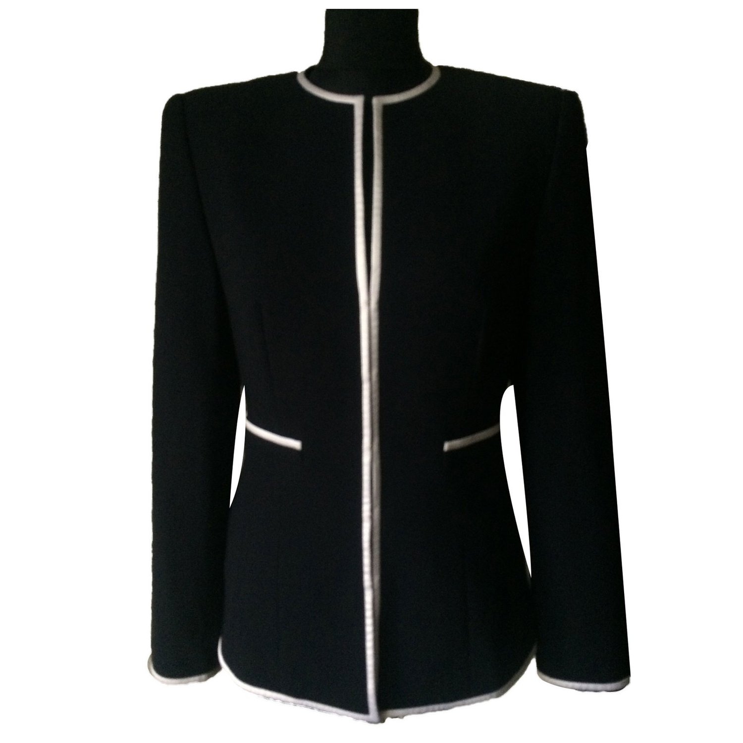Escada White Trimmed Wool Jacket in Navy — UFO No More