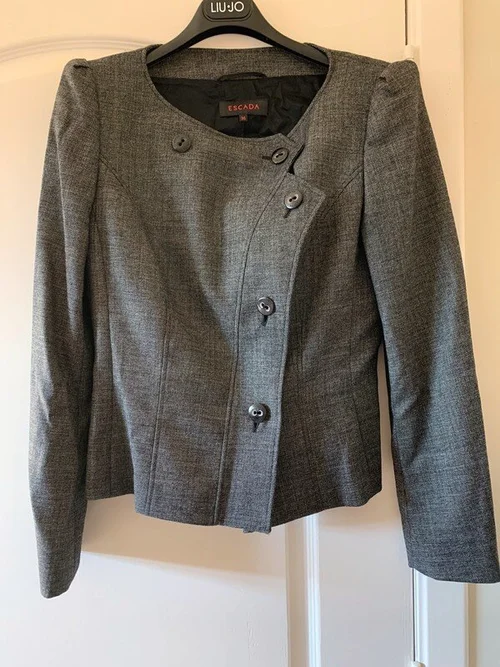 Escada Asymmetric Buttons Jacket in Grey — UFO No More