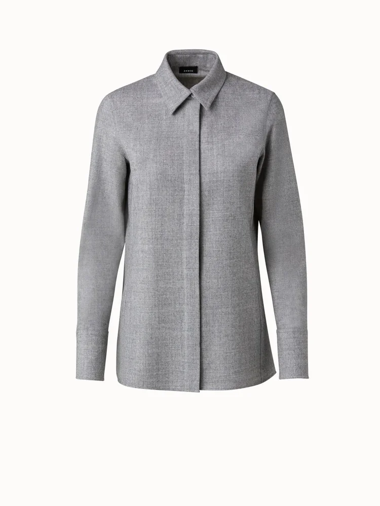 Akris Wool Stretch Flannel Blouse in Smoke — UFO No More