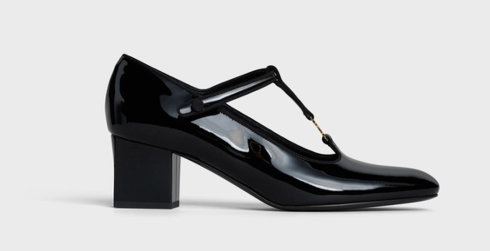Céline Babies T-Bar Pumps in Black Patent Calfskin — UFO No More