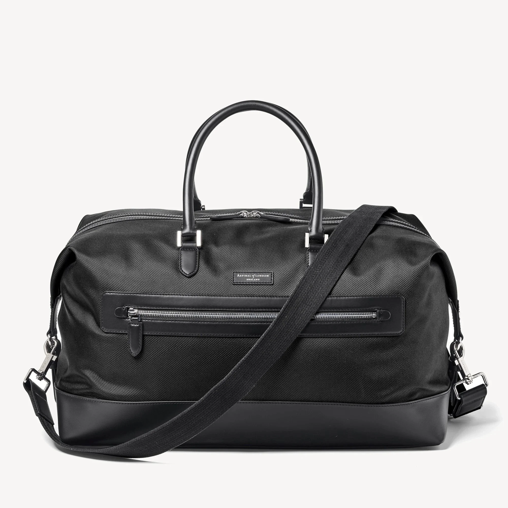 Aspinal of London Men's Holdall in Black Leather-Trim Nylon Canvas ...
